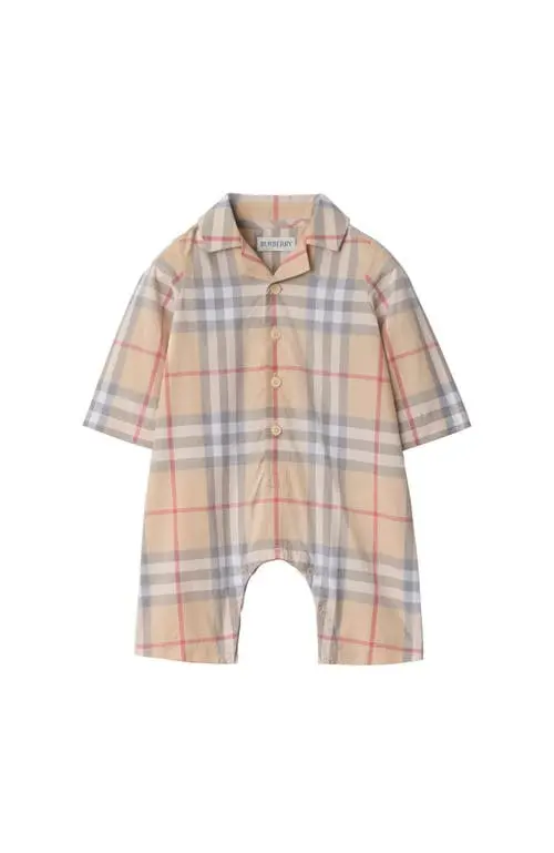 Burberry Check Cotton Jumpsuit - Pale Stone