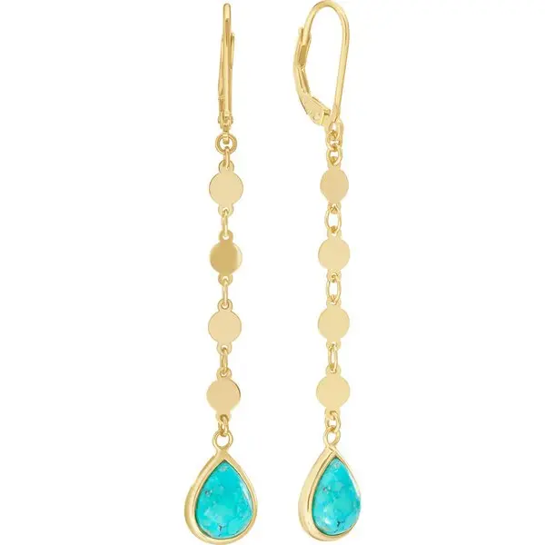 ATHRA LUXE Flat Disc Turquoise Drop Earrings - Turquoise/gold