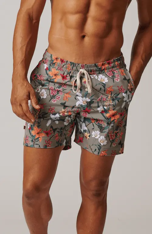 LEISURE LAB Floral Print Relaxed Fit Swim Trunks