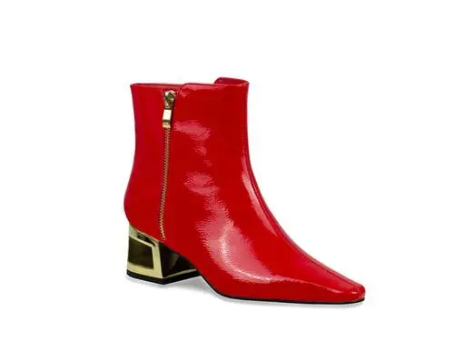 NINETY UNION Metallic Square Heel Bootie - Red