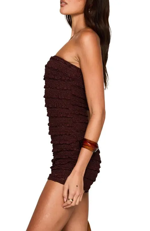 Princess Polly Ayver Ruffle Strapless Romper - Chocolate