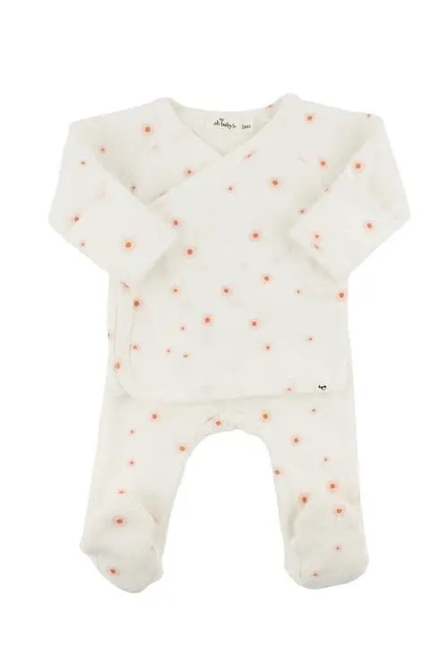 OH BABY! Mini Daisies Pointelle Kimono Set - Snow