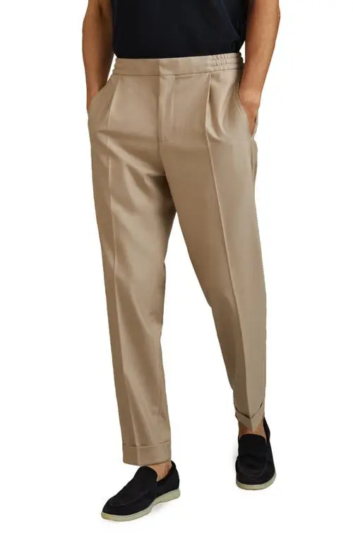 REISS Relaxed Tapered Pleated Pants - Soft Camel Brown