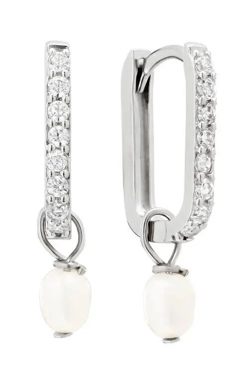 ATHRA LUXE Cubic Zirconia & Faux Pearl Drop Hoop Earrings - Silver