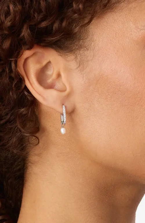 ATHRA LUXE Cubic Zirconia & Faux Pearl Drop Hoop Earrings