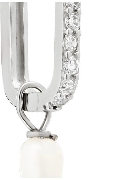 ATHRA LUXE Cubic Zirconia & Faux Pearl Drop Hoop Earrings