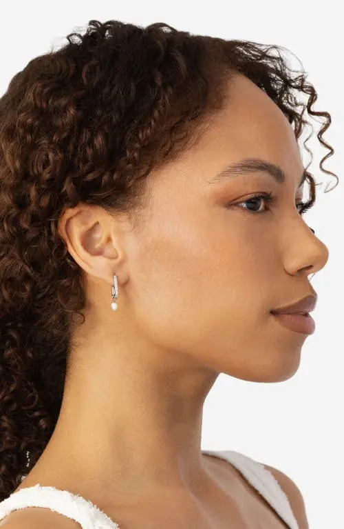 ATHRA LUXE Cubic Zirconia & Faux Pearl Drop Hoop Earrings