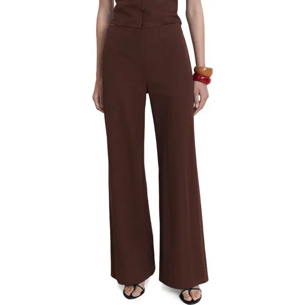 Mango Flowy Straight Leg Trousers - Chocolate