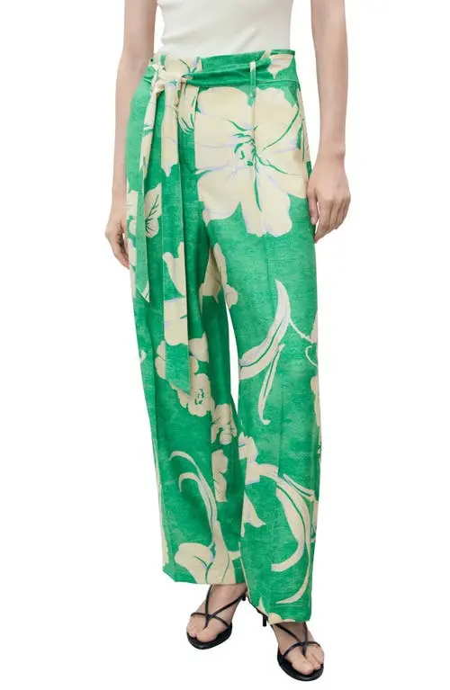 Mango Floral Wide Leg Trousers