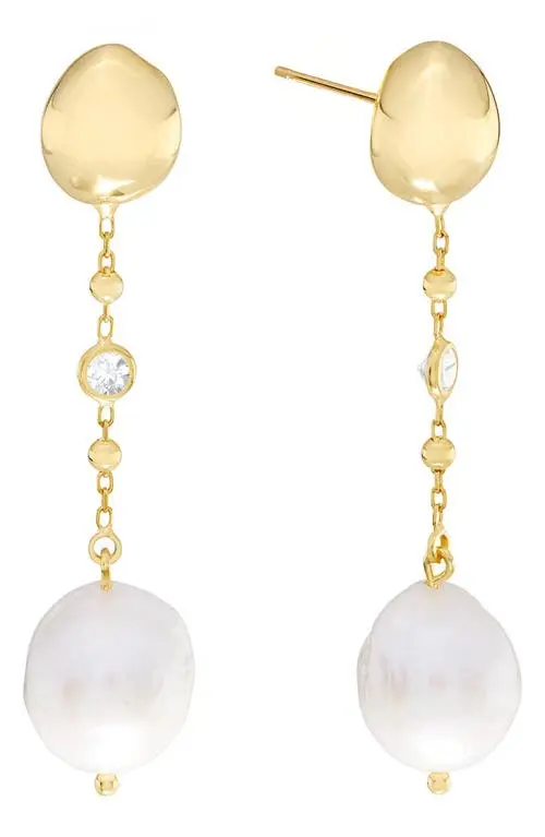 ATHRA LUXE Freshwater Pearl And Cubic Zirconia Drop Earrings - Gold