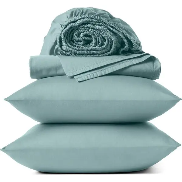 COYUCHI Cloud Soft 320 Thread Count Organic Cotton Sateen Sheet Set - Pacific Blue