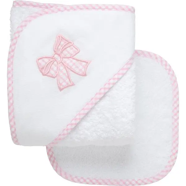 3 MARTHAS Applique Hooded Towel And Washcloth Set - Pink Bow