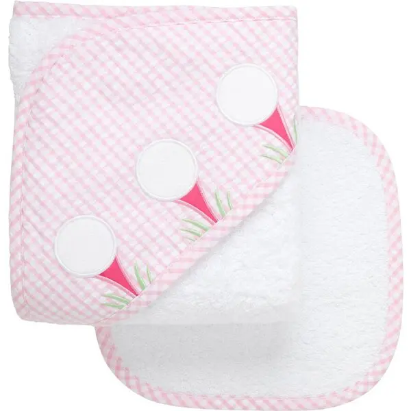 3 MARTHAS Applique Hooded Towel And Washcloth Set - Pink Golf