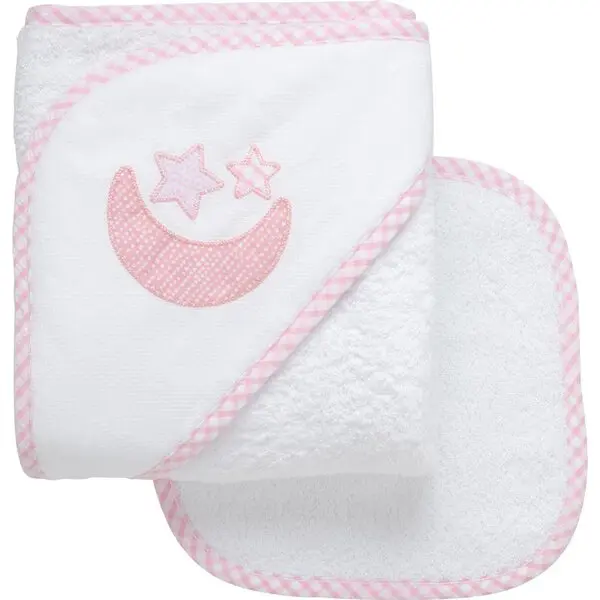 3 MARTHAS Applique Hooded Towel And Washcloth Set - Pink Lullaby