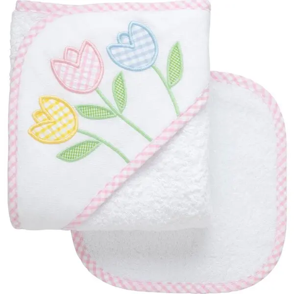 3 MARTHAS Applique Hooded Towel And Washcloth Set - Tulip