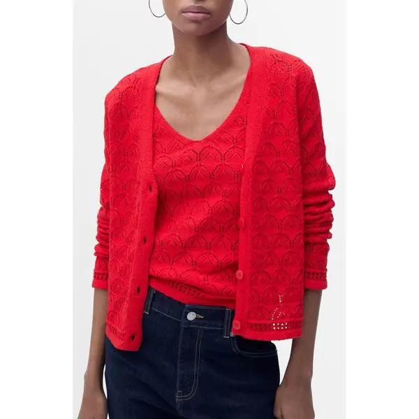 Mango Pointelle Stitch Cotton Blend Cardigan