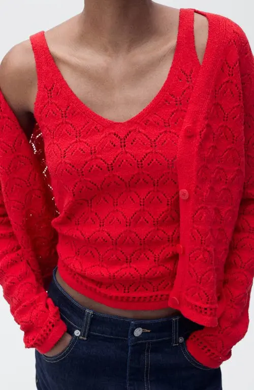 Mango Pointelle Stitch Cotton Blend Cardigan