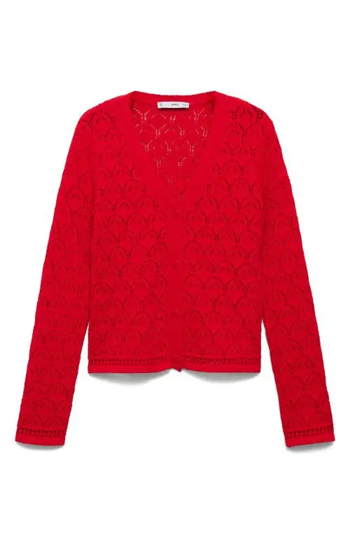 Mango Pointelle Stitch Cotton Blend Cardigan