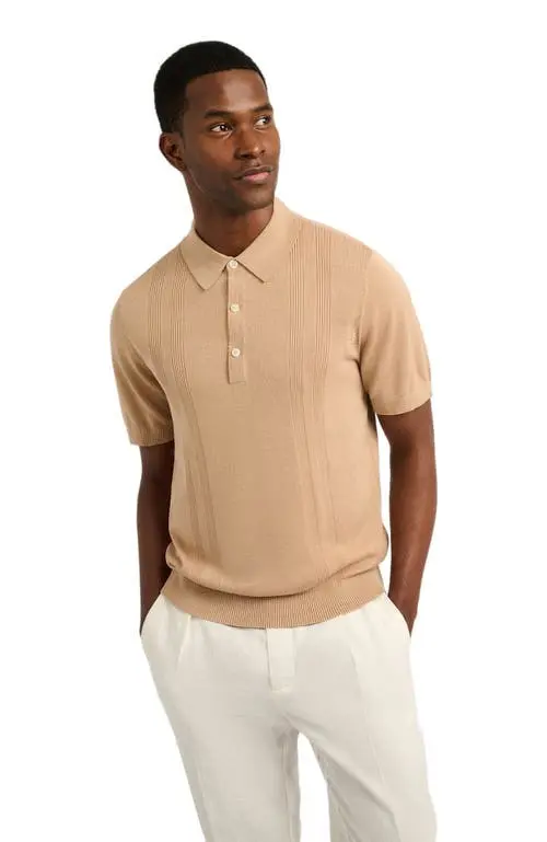 Onia Silk Ribbed Knit Polo - Tan