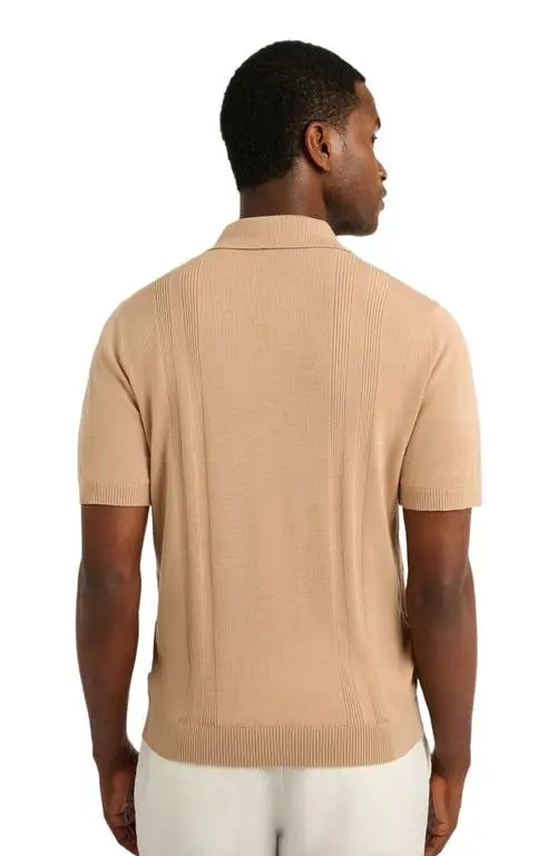 Onia Silk Ribbed Knit Polo - Tan