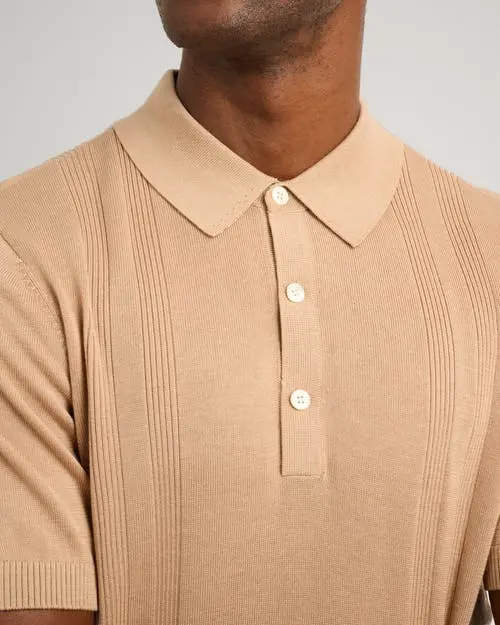 Onia Silk Ribbed Knit Polo - Tan