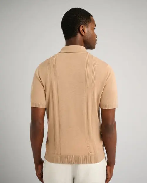 Onia Silk Ribbed Knit Polo - Tan