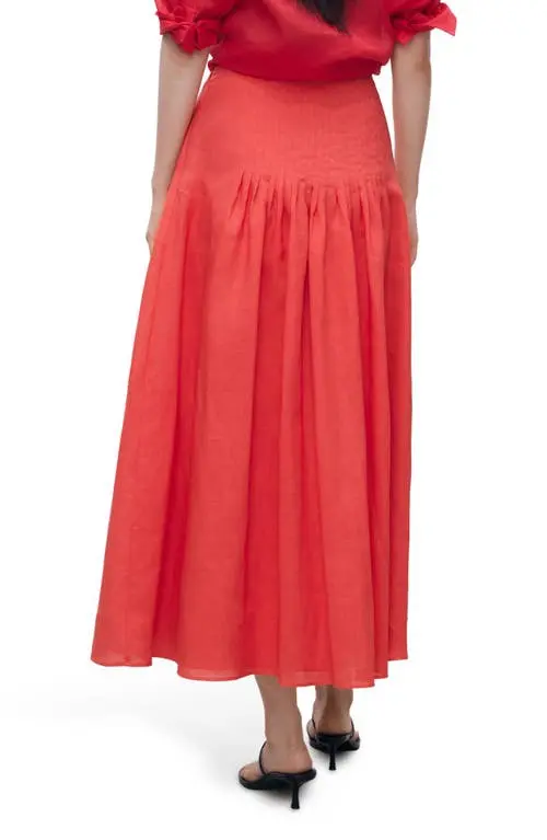 Mango Pleated Ramie Midi Skirt - Red