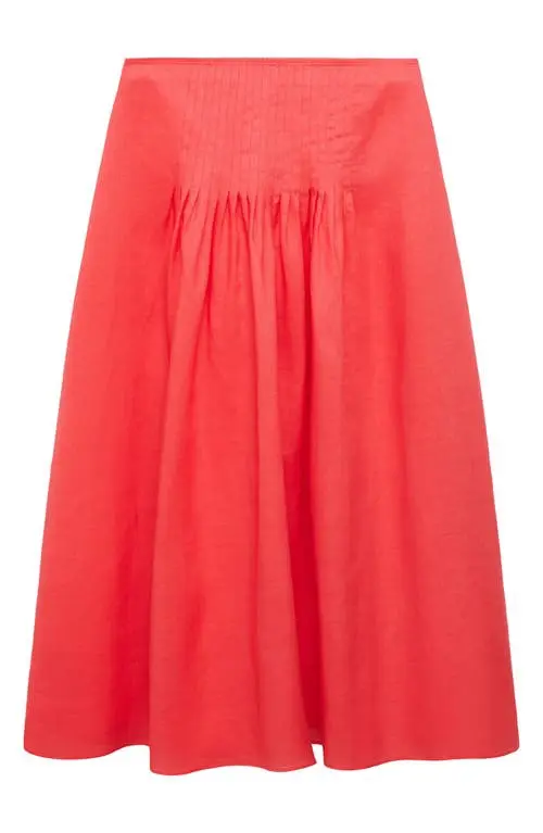 Mango Pleated Ramie Midi Skirt - Red