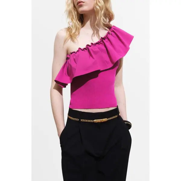 Mango One-shoulder Ruffle Crop Top