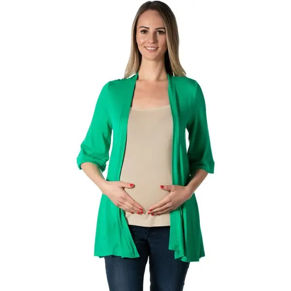 24SEVEN COMFORT APPAREL Maternity Open Front Elbow Length Sleeve Cardigan - Grass