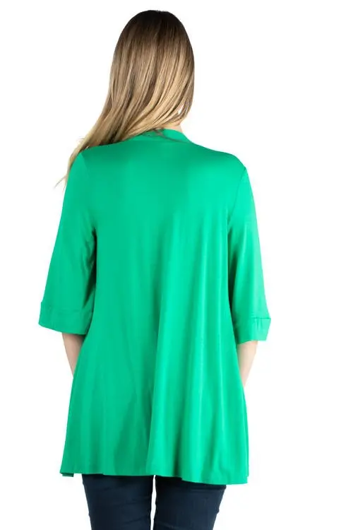 24SEVEN COMFORT APPAREL Maternity Open Front Elbow Length Sleeve Cardigan - Grass
