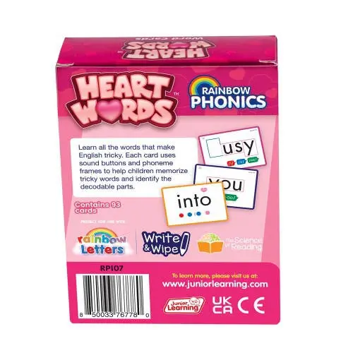 JUNIOR LEARNING X Rainbow Phonics Heart Word Flash Cards