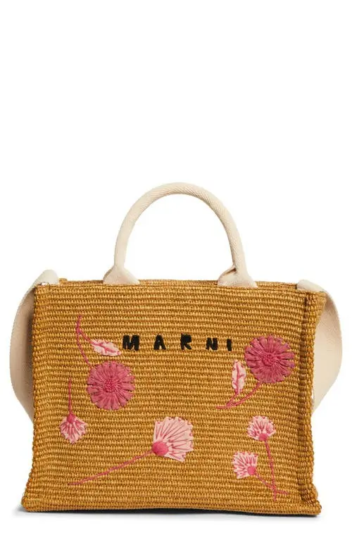 Marni Floral Embroidered Raffia Tote