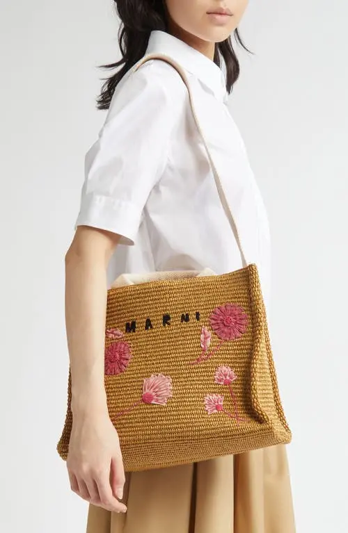 Marni Floral Embroidered Raffia Tote