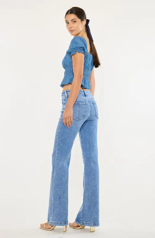 KANCAN High Rise Wide Leg Flare Jeans - Medium Wash