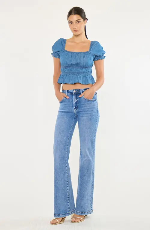 KANCAN High Rise Wide Leg Flare Jeans - Medium Wash