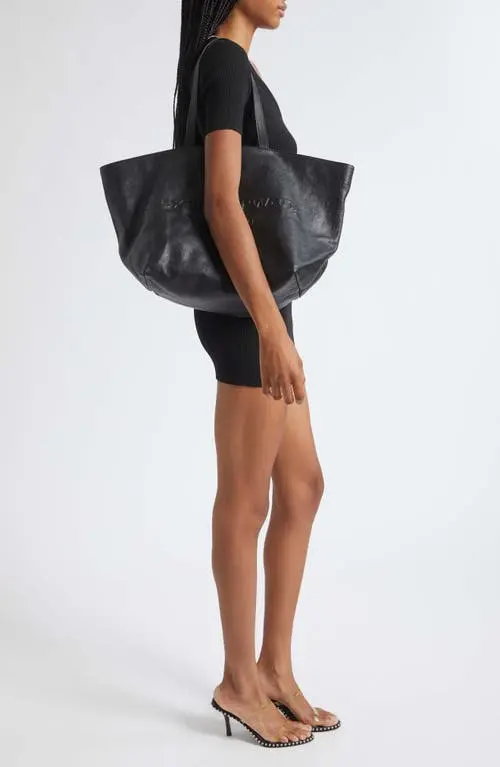 Alexander Wang Punch Logo Crinkled Leather Tote - Black