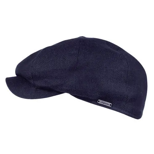 WIGENS Linen Herringbone Newsboy Cap - Navy