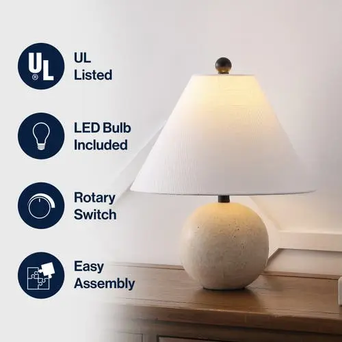 JONATHAN Y Liza 16" Modern Minimalist Travertine Globe Led Table Lamp