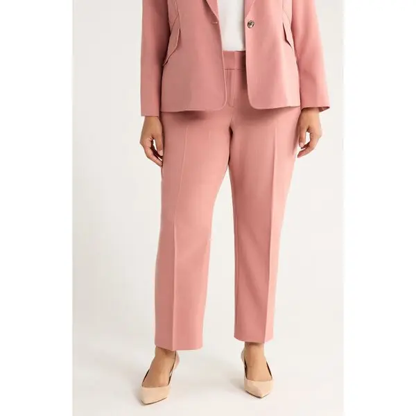 KASPER Flat Front Slim Pants - Tearose