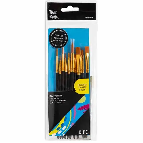 BREA REESE Brush Set Value Pack 10pc Taklon Bristles - Gold