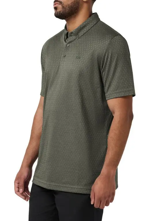 Travis Mathew Handsome Town Dot Print Piqué Button-down Polo - Dark Olive