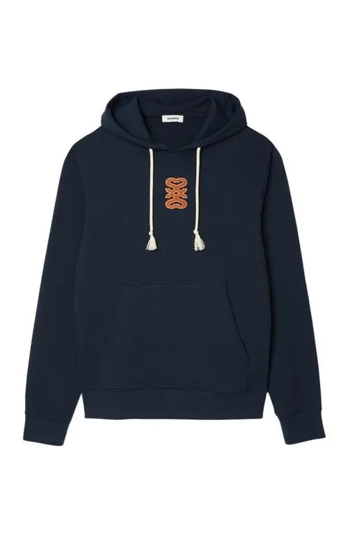 Sandro Leather Patch Hooded Sweatshirt - Navy Blue