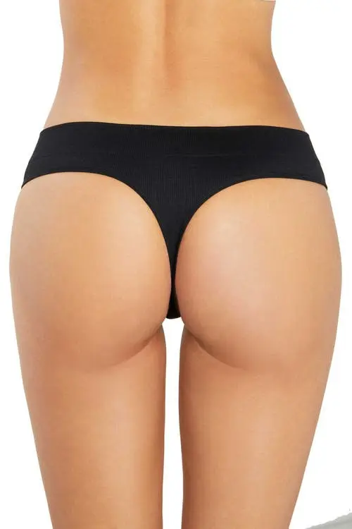 LDMA Low Hide Ribbed Thong - Black