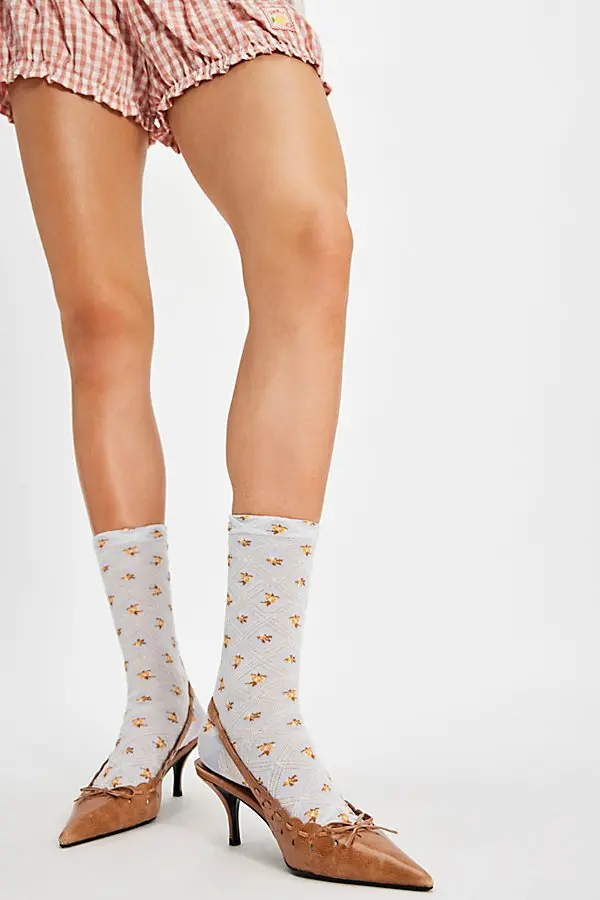 Free People Floral Jacquard Trouser Socks - Blue