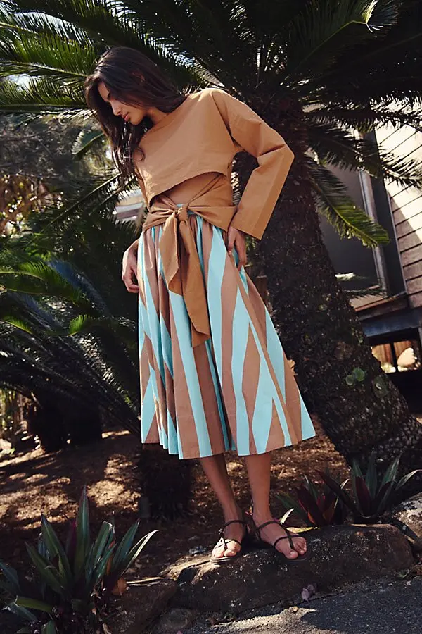 Free People Lowen Striped Midi Skirt - Tropical Combo