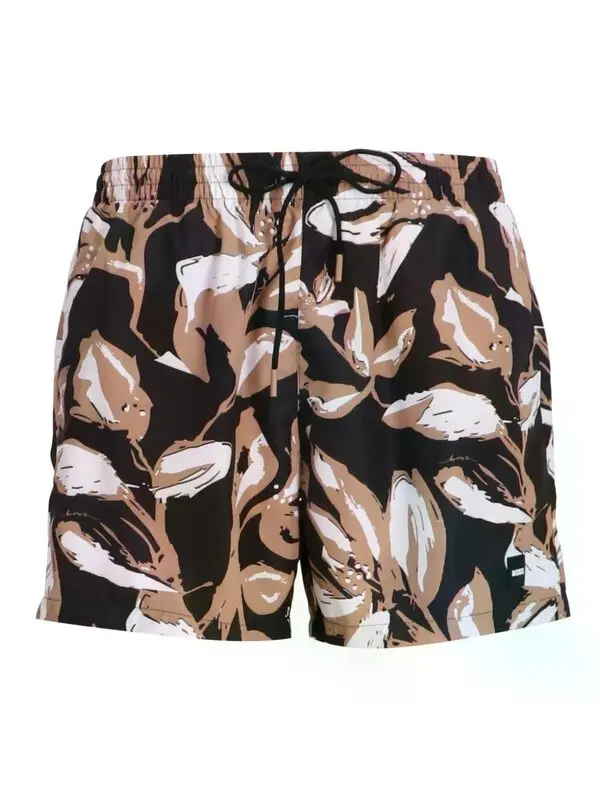 BOSS Floral-print Swim Shorts - Brown