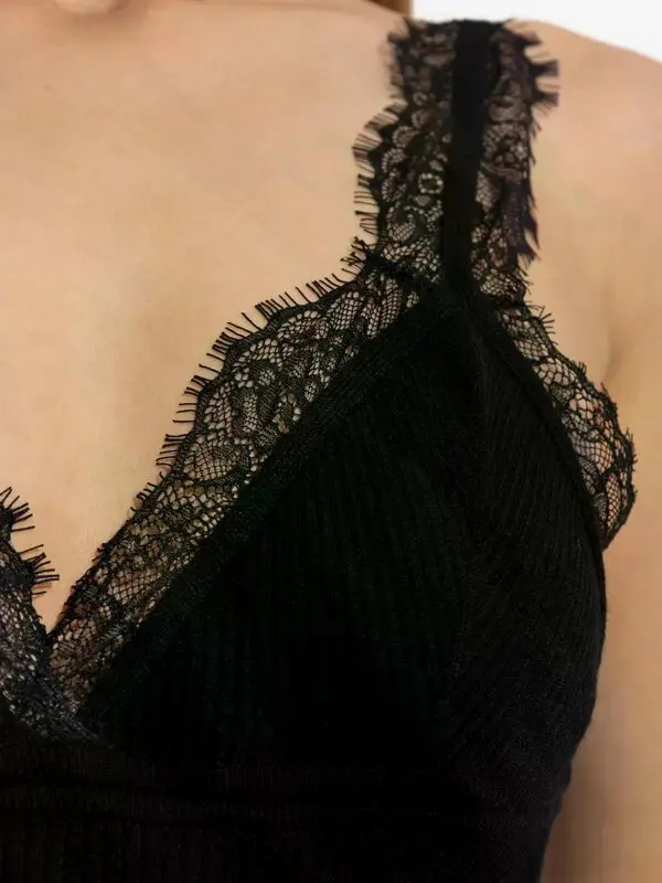 Blumarine Lace-trimmed Ribbed Top