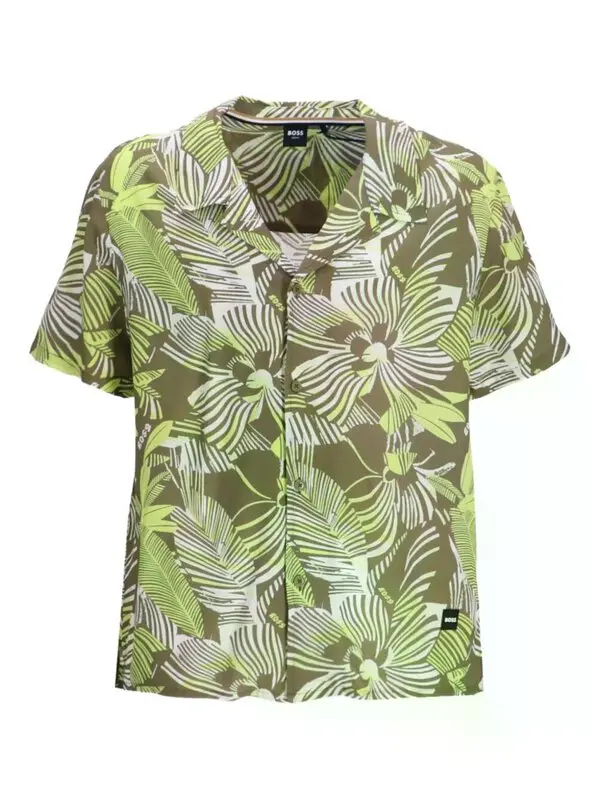 BOSS Leaf-print Short-sleeve Shirt - Green