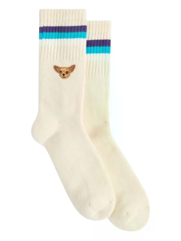Sundek Striped Socks With Dog Embroidery - Neutrals